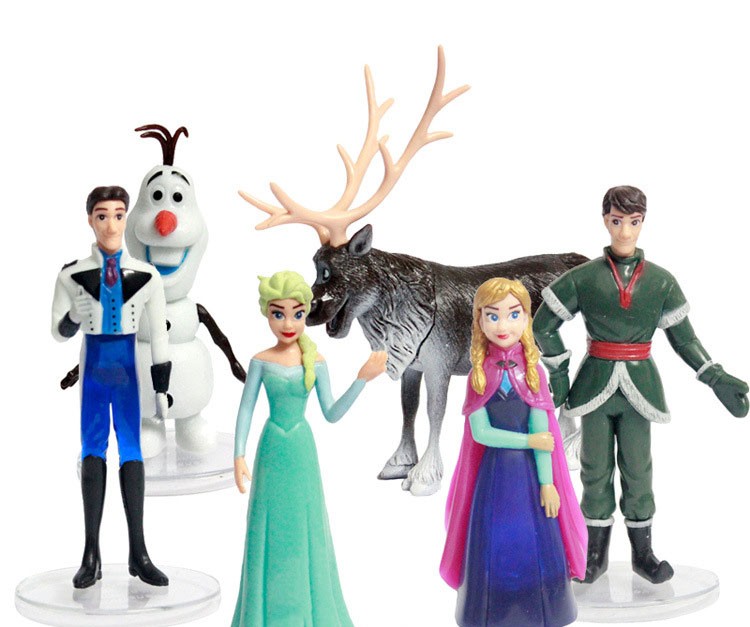 6pcs/Lot Frozen Action Figures PVC Toys with Standing Boards 4inches Tall
