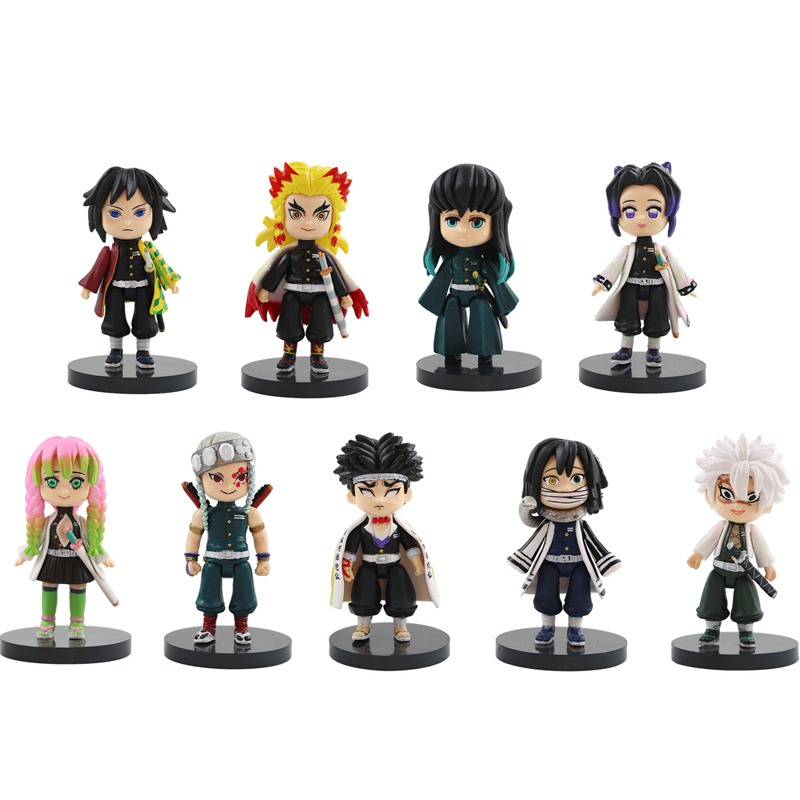 9Pcs Demon Slayer Action Figures Tanjiro Nezuko Inosuke Zenitsu Giyuu ...