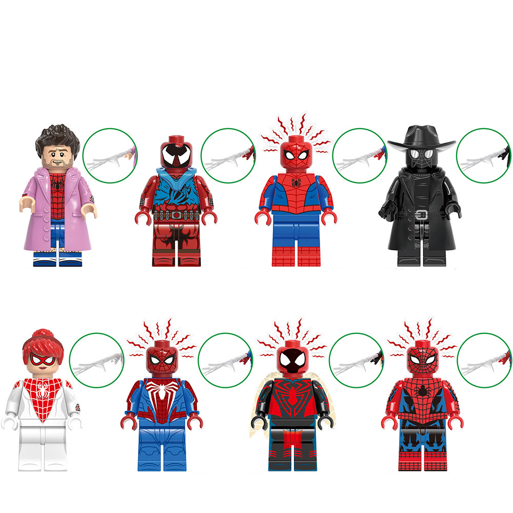 8Pcs Super Heroes Anime Characters Spider-man Building Blocks Mini ...