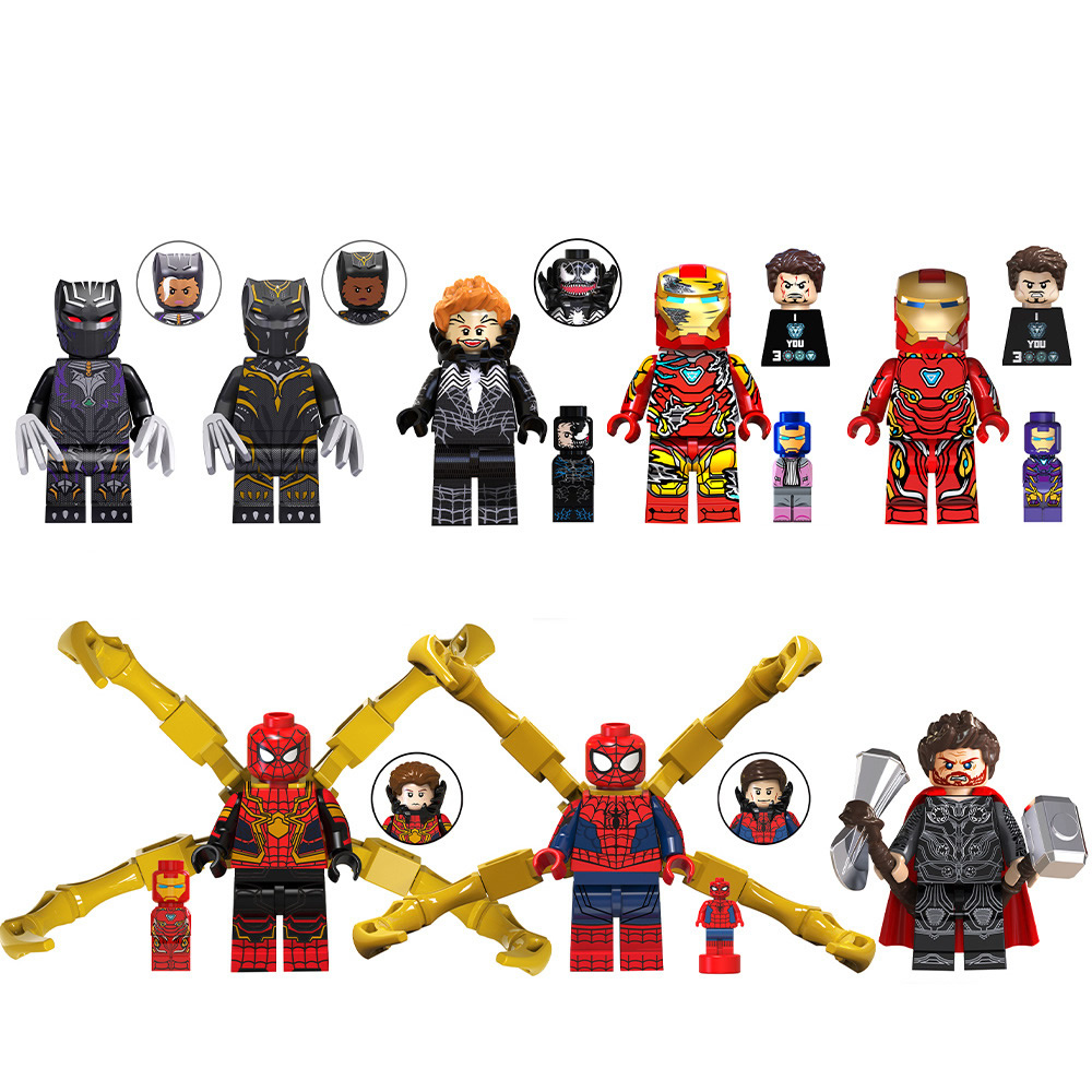8Pcs Super Heroes Building Blocks Iron Man Black Penther Mini Action ...