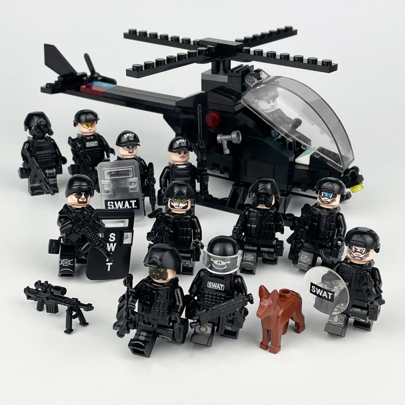12Pcs Military SWAT Minifigures + 1 Helicopter Building Blocks Mini ...