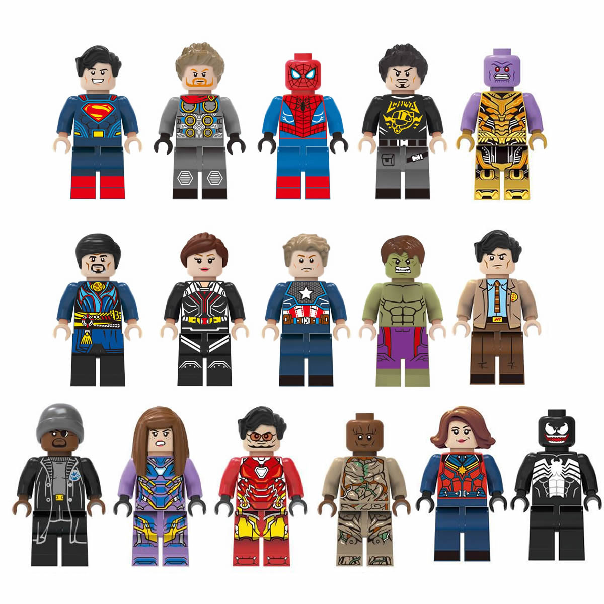 16Pcs Super Heroes Minifigures Collector Superman Spider-man Hulk ...