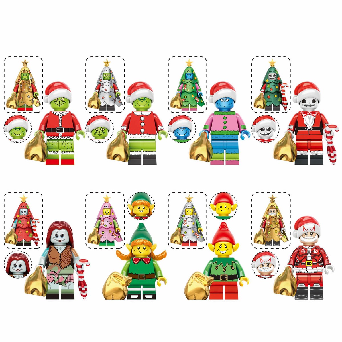 8-Pack Christmas Series Building Blocks Grinch Jake Sally Santa Mini ...